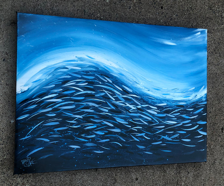 Fish Wave In Dark Blue – David Clare Art