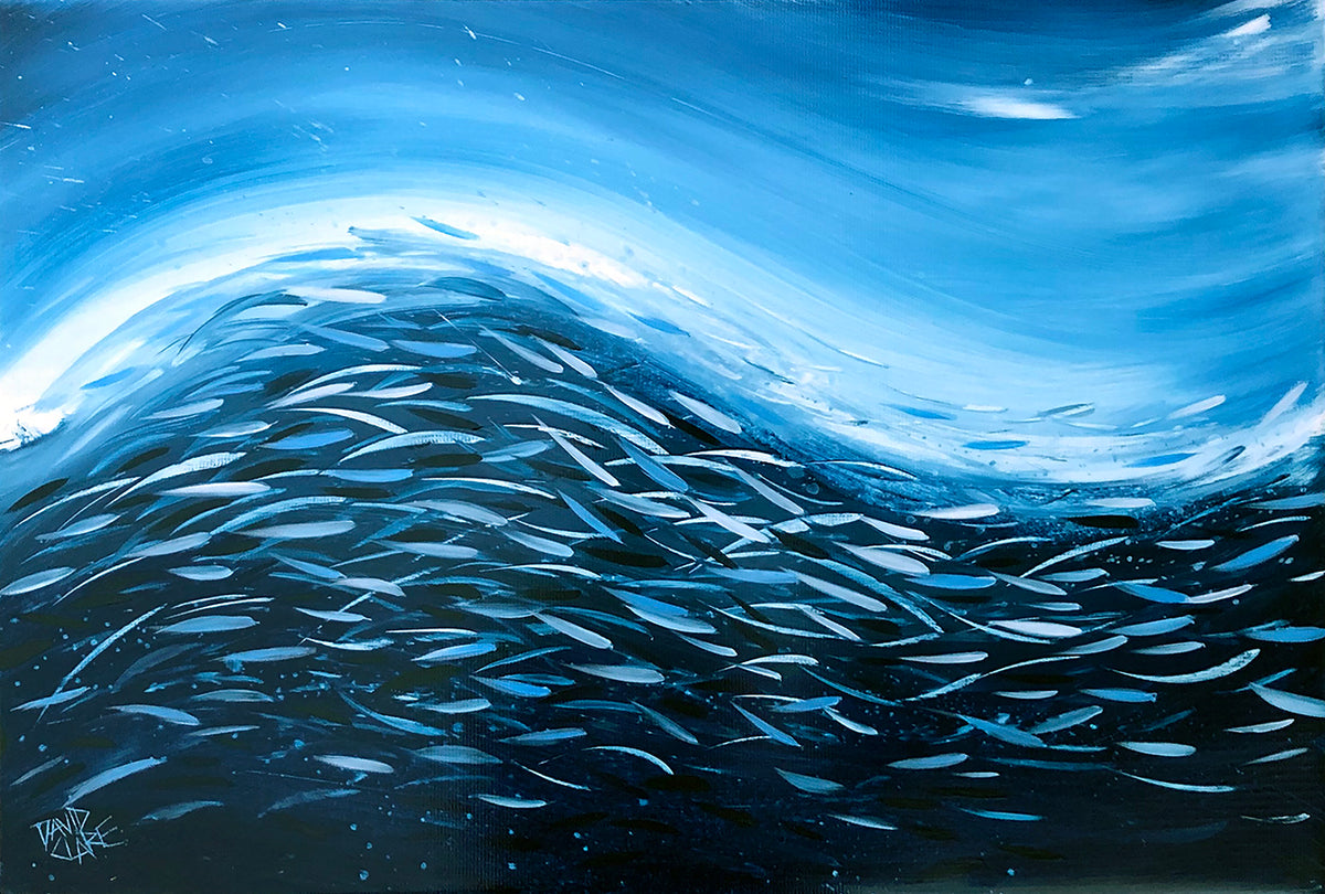 Fish Wave In Dark Blue – David Clare Art